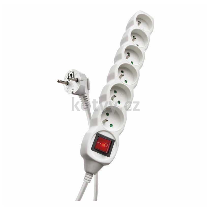 Kabel prodlužovací 6zás 5m vypínač (P1615)